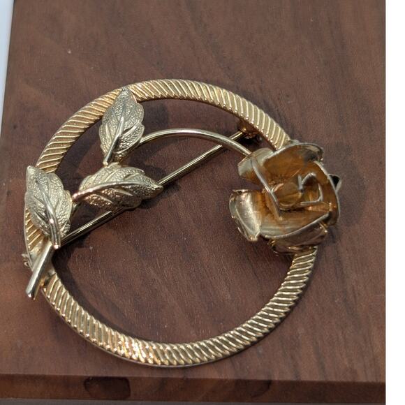 Van Lou | Jewelry | Vintage Signed Van Lou 2k Gold Filled Rose Circle ...